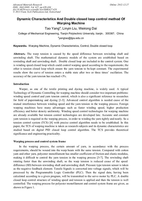 Dynamic Characteristics And Double Closed Loop Control Method Of Warping Machine Scientificnet