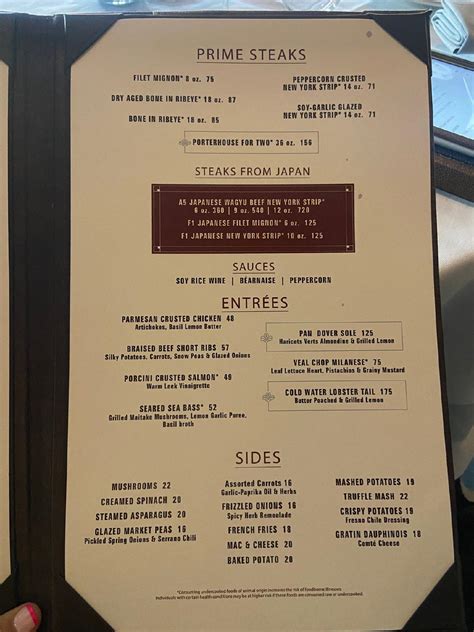 Menu At Prime Steakhouse Las Vegas