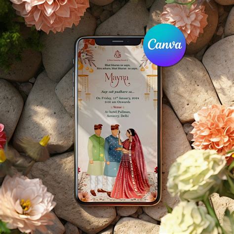 Mayra Ceremony Invitation Card In Floral Theme Canva Diy Editable Template Modern Wedding Invite