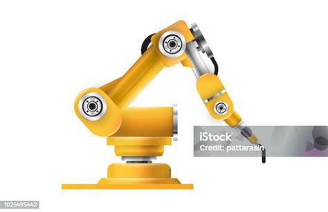 로봇 팔 손 벡터 로봇 세트입니다 산업 기술 및 공장 기호입니다 흰색 배경에 고립 된 3 차원 벡터 일러스트 레이 션 공장 산업 건물에 대한 스톡 벡터 아트 및 기타 이미지