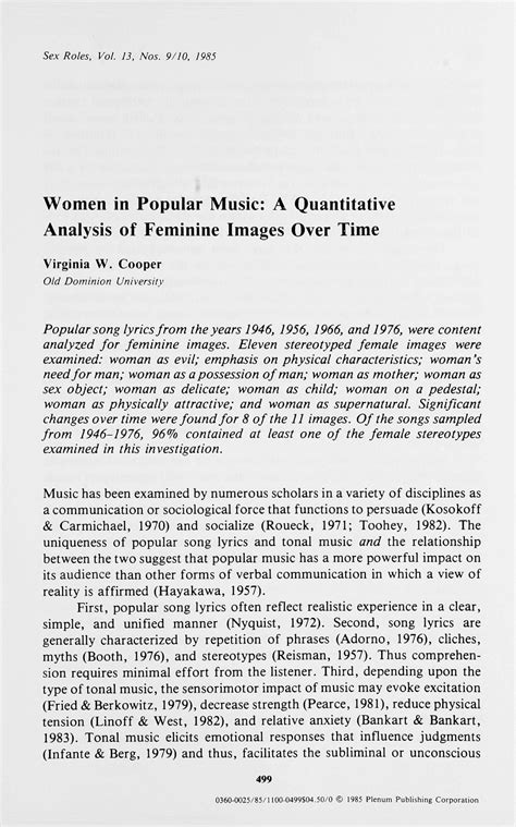 Women In Popular Music A Quantitative Analysis Of Feminine Images Over Time Sex Roles Vol