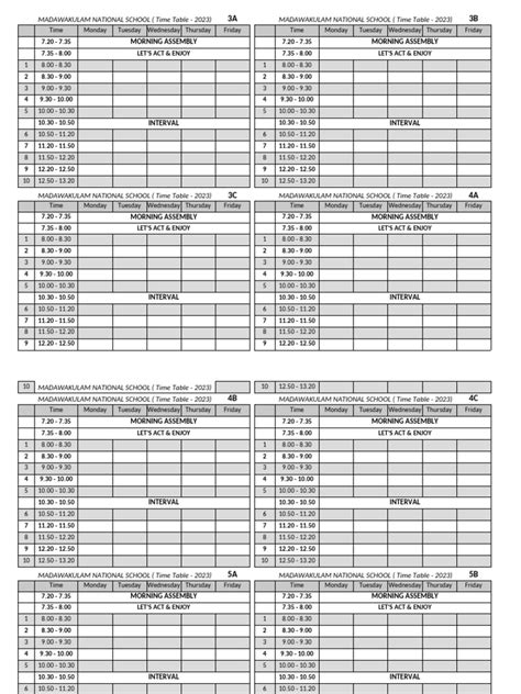 Class Time Tables Pdf