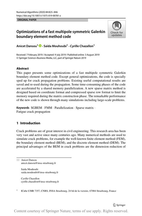 Optimizations Of A Fast Multipole Symmetric Galerkin Boundary Element Method Code Request Pdf