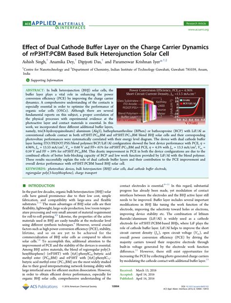Pdf Effect Of Dual Cathode Buffer Layer On The Charge Carrier