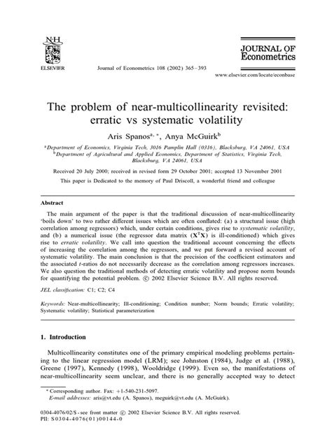 S Panos 2002 Pdf Ordinary Least Squares Multicollinearity