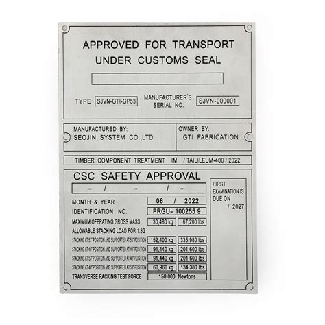 High Quality Shipping Container Accessories Iso Standard Csc Plate