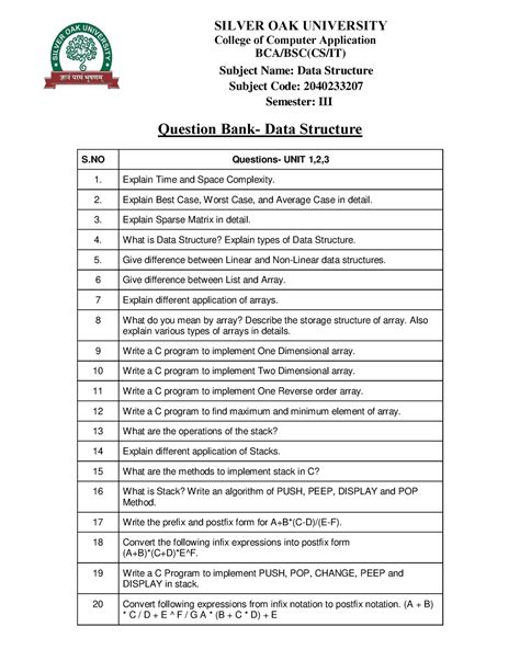data structure question bank silver oak university college of computer application bca bsc cs