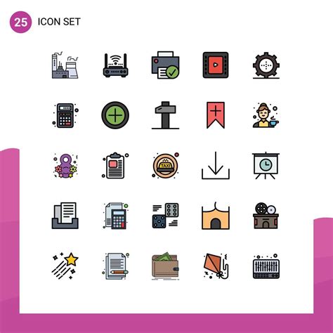 25 Universal Filled Line Flat Color Signs Symbols Of Devices Cinema Modem Cienma Tape Gadget