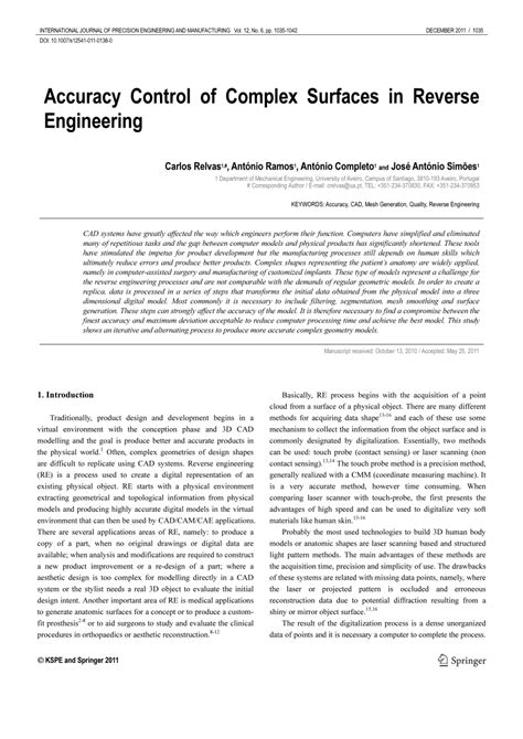 Pdf Accuracy Control Of Complex Surfaces In Reverse Engineering