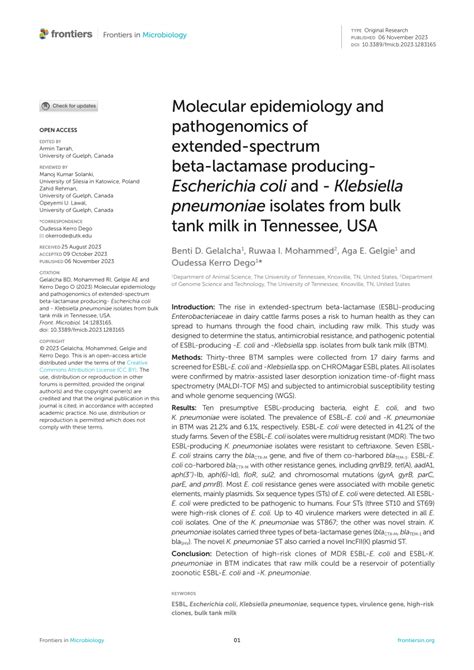 Pdf Molecular Epidemiology And Pathogenomics Of Extended Spectrum Beta Lactamase Producing