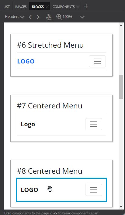 Can´t Drag And Drop Insert Element Blocks Headers Centered Menu 7 Bug Reports