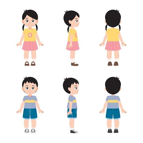 어린이 소년과 소녀 캐릭터 디자인 프리미엄 벡터