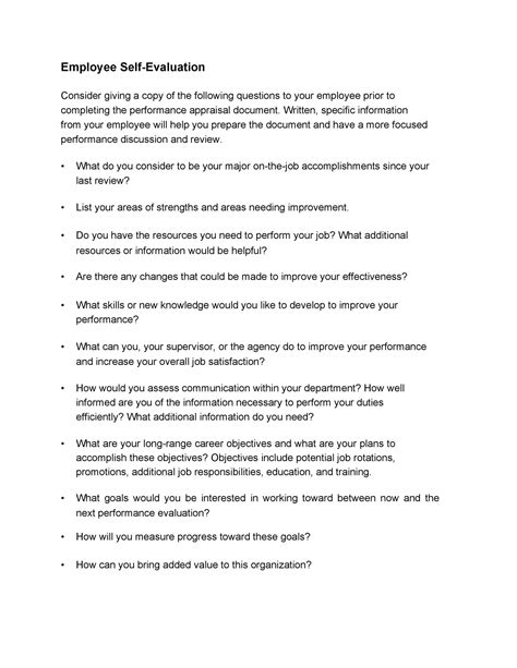 50 Self Evaluation Examples Forms And Questions Templatelab