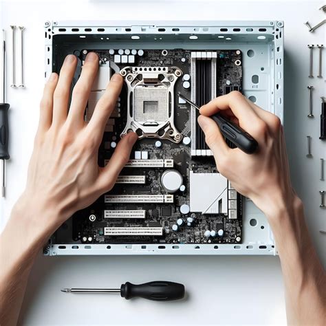 Premium Photo Installing A Computer Motherboard Into A Case The