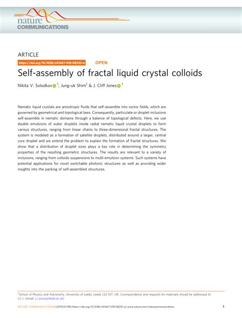Pdf Self Assembly Of Fractal Liquid Crystal Colloids