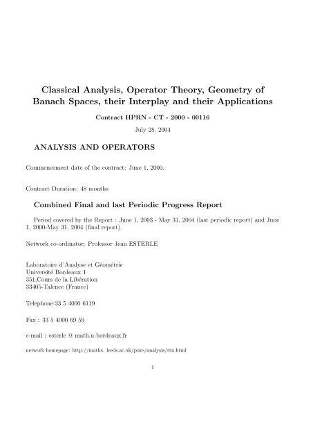 Classical Analysis Operator Theory Geometry Of Banach Spaces