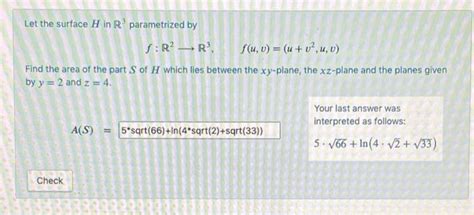 Solved Let The Surface H In R Parametrized By S R R F U V Chegg