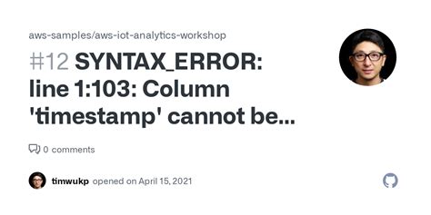 Syntaxerror Line 1103 Column Timestamp Cannot Be Resolved · Issue 12 · Aws Samplesaws