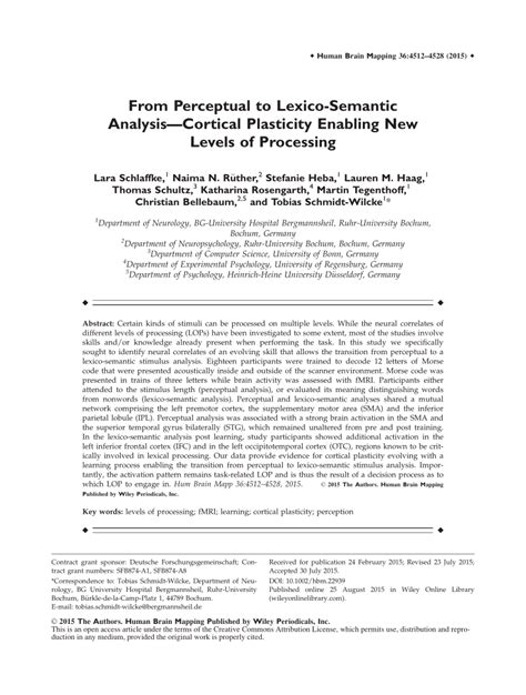 Pdf From Perceptual To Lexico Semantic Analysis Cortical Plasticity