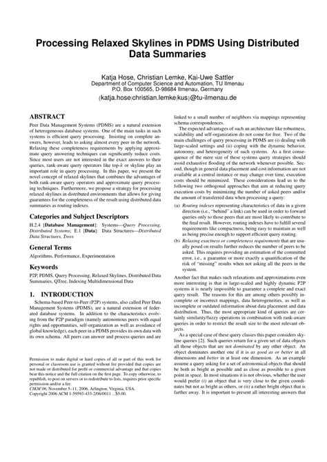 Pdf Processing Relaxed Skylines In Pdms Using Distributed Data Summaries
