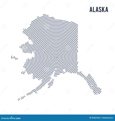 Vector Abstract Hatched Map Of State Of Alaska With Spiral Lines Isolated On A White Background