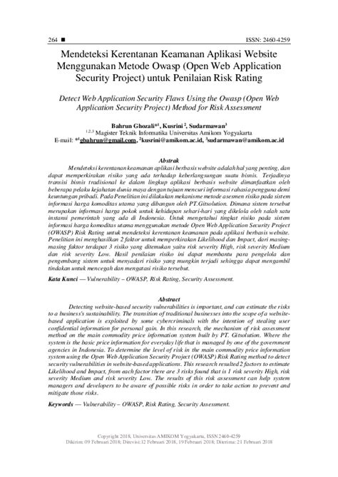 Pdf Mendeteksi Kerentanan Keamanan Aplikasi Website Menggunakan Metode Owasp Open Web