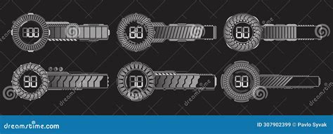 Futuristic Loading Bars Black And White Interface Elements Display