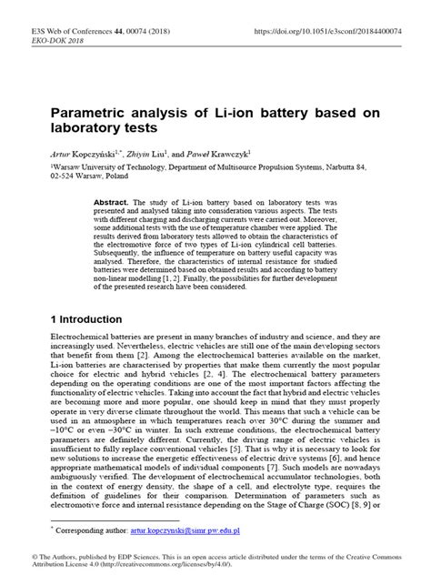 Parametric Analysis Of Li Ion Battery Based On Lab Pdf Lithium Ion Battery Battery Charger