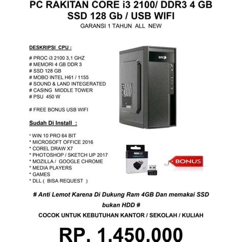 Jual Cpu Komputer Siap Pakai All New Bergaransi 1 Tahun Di Seller Berkahzif Komputer Kranji