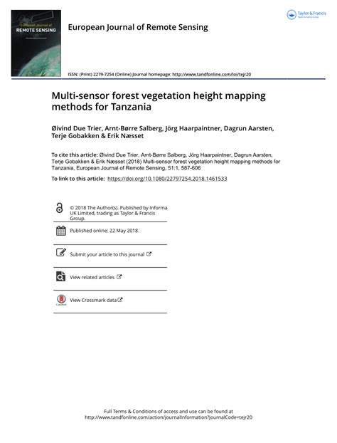 Pdf Multi Sensor Forest Vegetation Height Mapping Methods For Tanzania