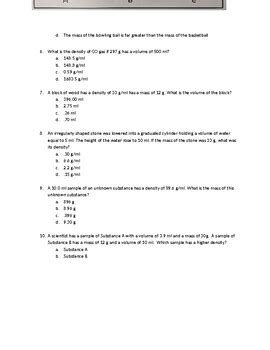 Density Mass Volume Questions And Answers