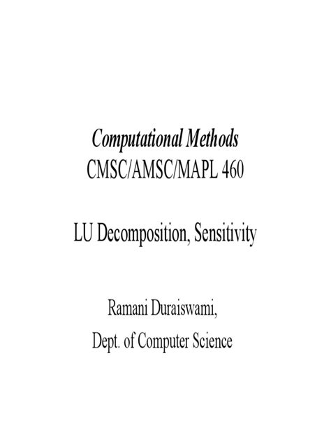 Computational Methods Cmscamscmapl 460 Lu Decomposition Sensitivity