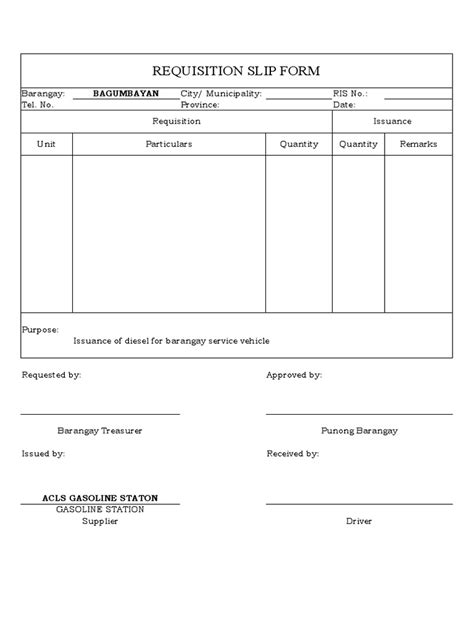 Requisition Slip Form Bagumbayan Pdf