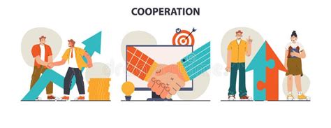Cooperation Concept Set Collaboration And Teamwork Stock Vector