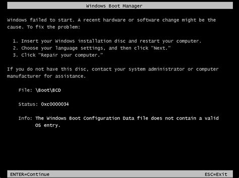 The Boot Configuration Data File Is Missing Error Code 0xc0000034