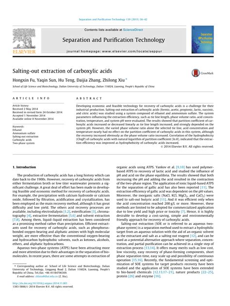 Pdf Salting Out Extraction Of Carboxylic Acids