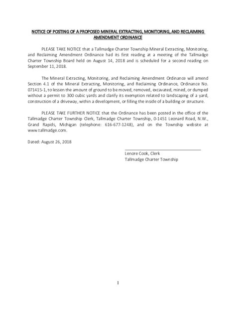 Fillable Online Notice Of Posting Of Proposed Mineral Extracting