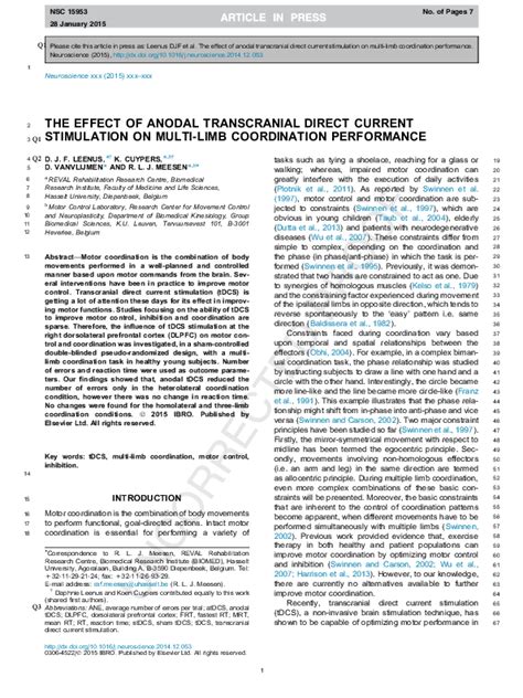 Pdf The Effect Of Anodal Transcranial Direct Current Stimulation On Multi Limb Coordination