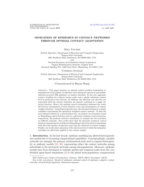 Pdf Mitigation Of Epidemics In Contact Networks Through Optimal Contact Adaptation