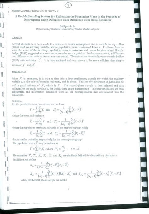 Pdf A Double Sampling Scheme For Estimating The Population Mean In The Presence Of Nonresponse