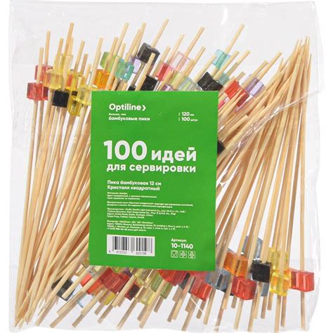 Бамбуковая пика Optiline КРИСТАЛЛЫ КВАДРАТНЫЕ 12 см, 100 шт. 10-1140 ...