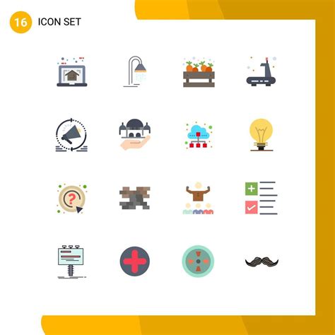 Mobile Interface Flat Color Set Of 16 Pictograms Of Advertising Sports Shower Gym Vegetable