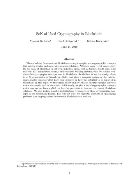 Pdf Sok Of Used Cryptography In Blockchain