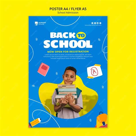 평면 디자인 학교 입학 포스터 템플릿 무료 Psd 파일