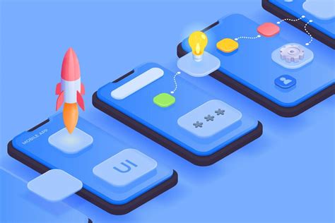 Free Vector Mobile App Development Isometric Background With Composition Of Smartphone Screens