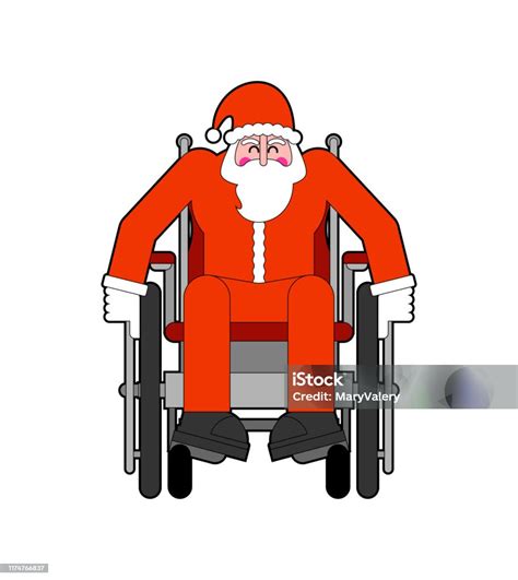 휠체어에 산타 클로스 장애인 할아버지는 걸을 수 없습니다 크리스마스와 새해 벡터 일러스트레이션 12월에 대한 스톡 벡터 아트 및 기타 이미지 Istock