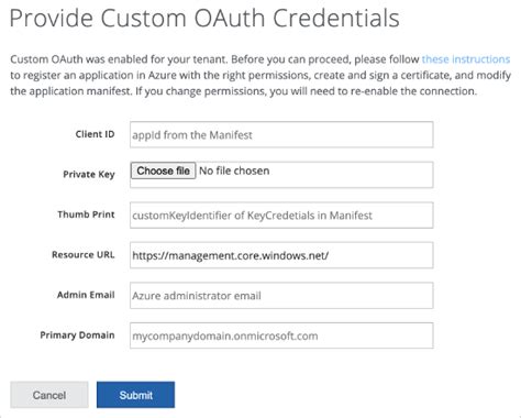 custom oauth application for office 365 and azure api integration