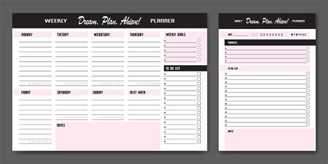 플래너 세트입니다 일일 및 주간 플래너 템플릿 빈 노트북 페이지가 회색으로 격리되었습니다 비즈니스 주최자 페이지입니다 종이 시트 수첩에 대한 스톡 벡터 아트 및 기타 이미지