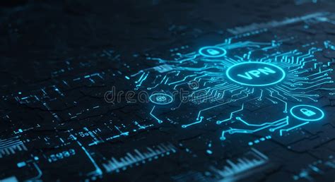 Futuristic Digital Illustration Showcasing A Vpn Surrounded By A Network Of Stock Illustration