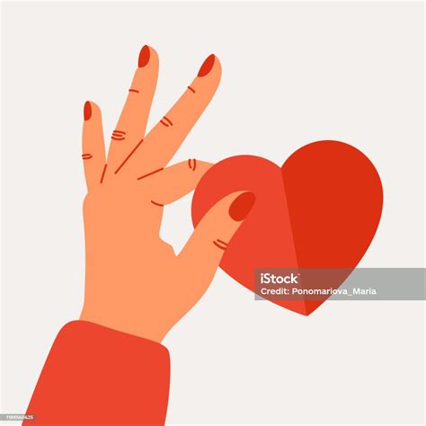 발렌타인 데이 컨셉과 여성 손은 하트 모양의 빨간 발렌타인 카드를 보유하고 있습니다 하트 모양에 대한 스톡 벡터 아트 및 기타 이미지 하트 모양 선물 2월 Istock
